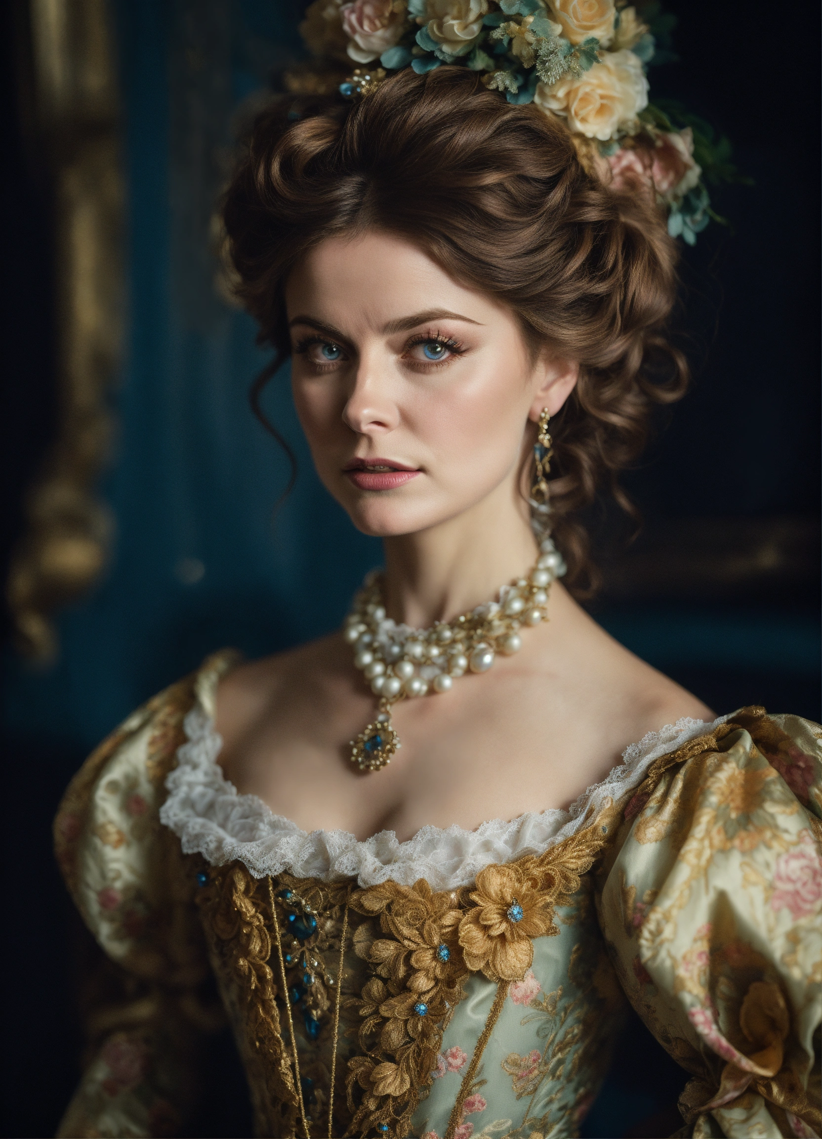 Lexica - "Rococo Clara Oswald", huge rococo hair, time travel ...