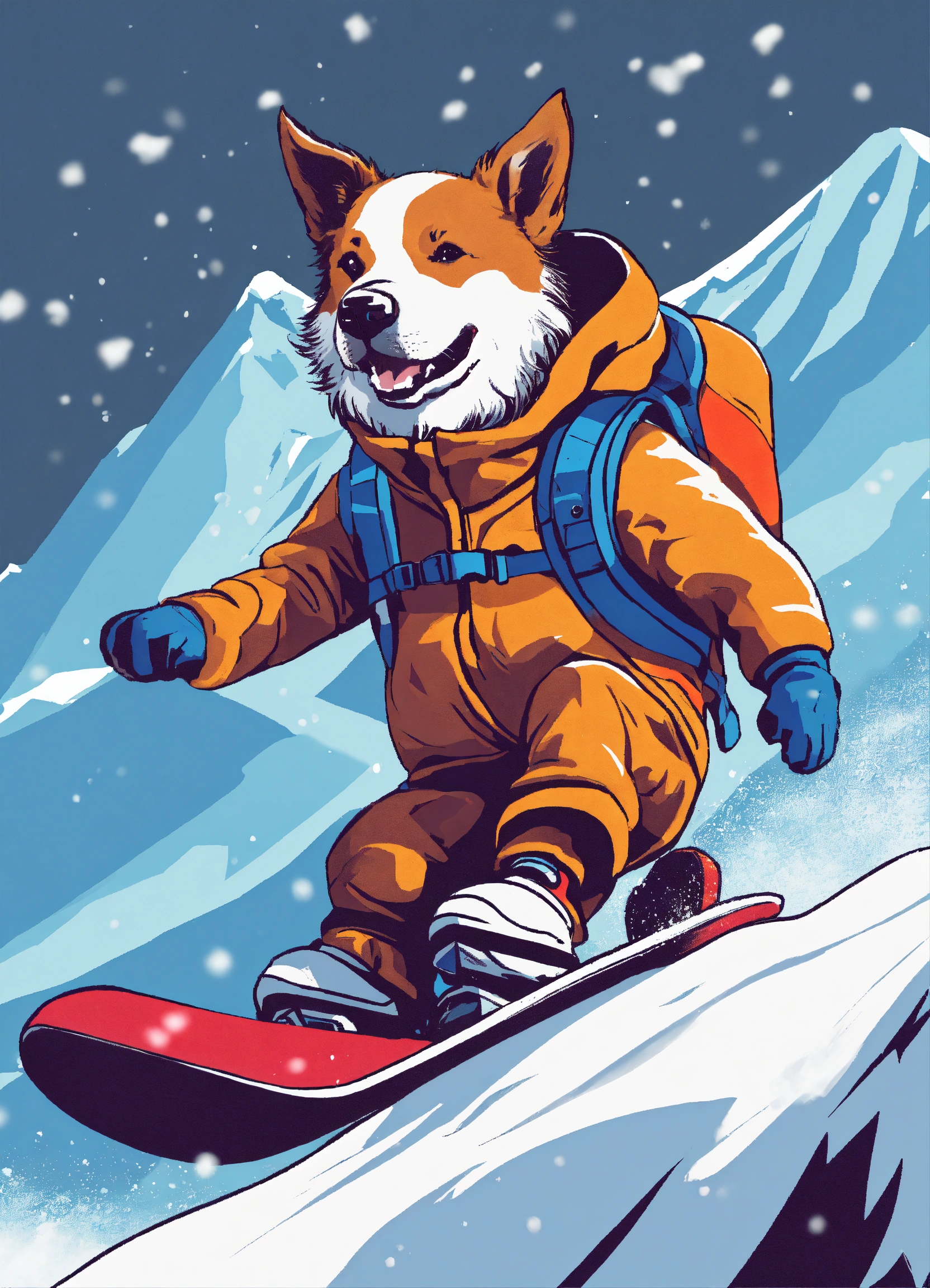 Lexica - Design an image of a dog as an extreme snowboarder, carving ...