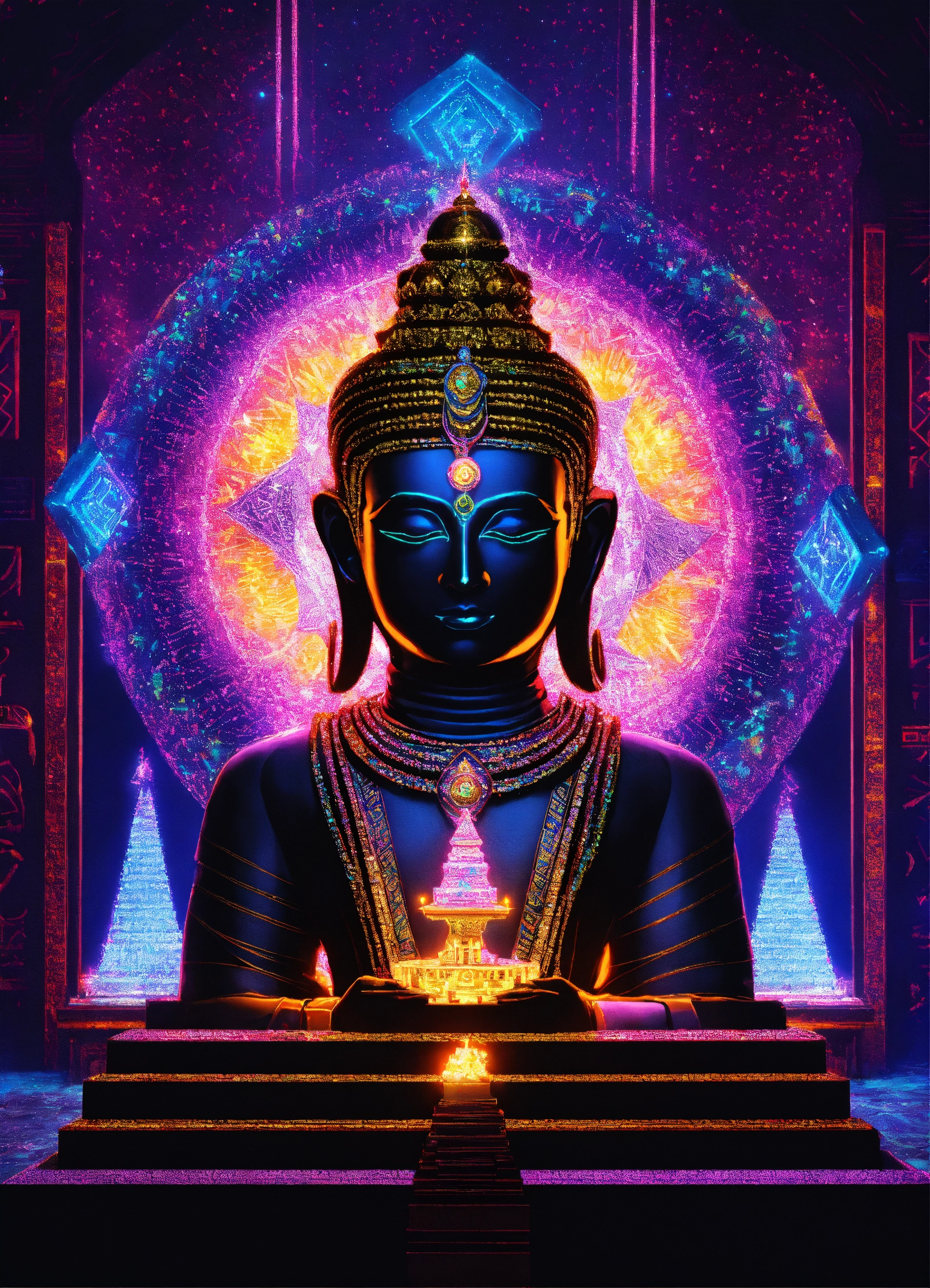 Lexica - Vishnu made of diamonds black neon light DMT light crystal ...