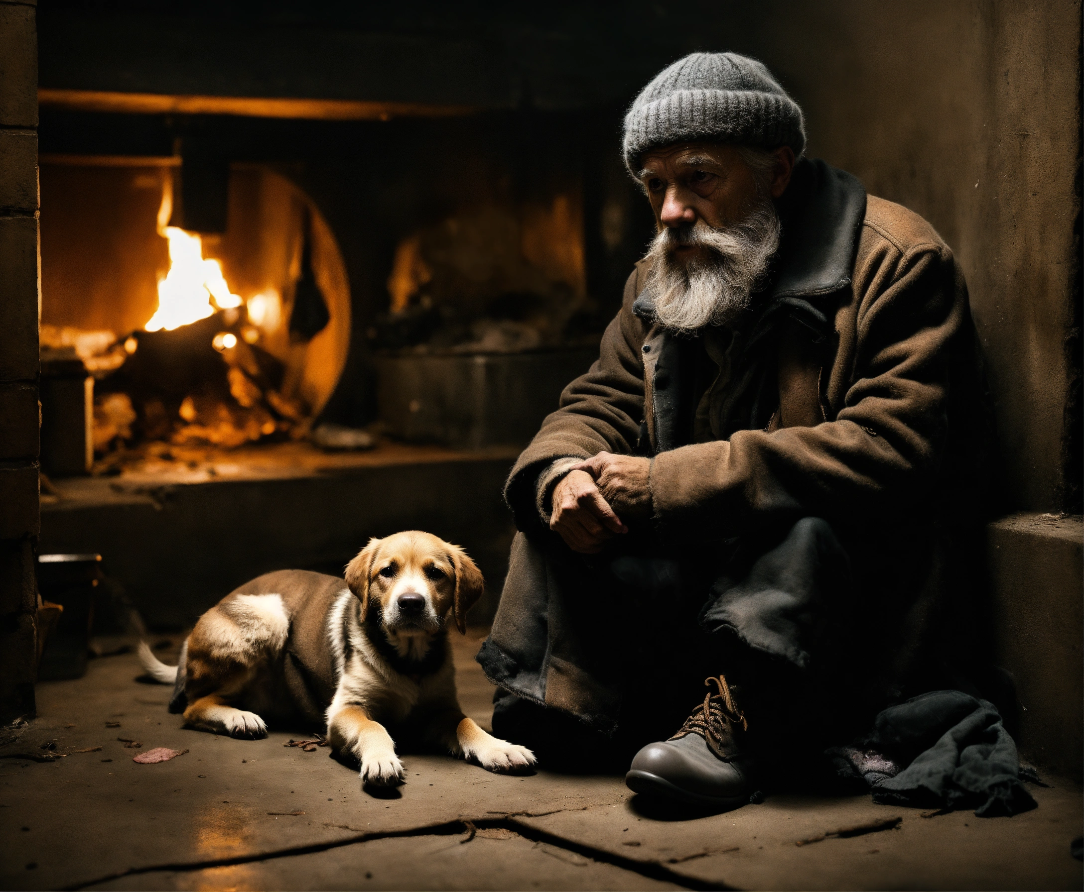 Lexica - An utrarealistic dark picture of an old homless with a dirty ...