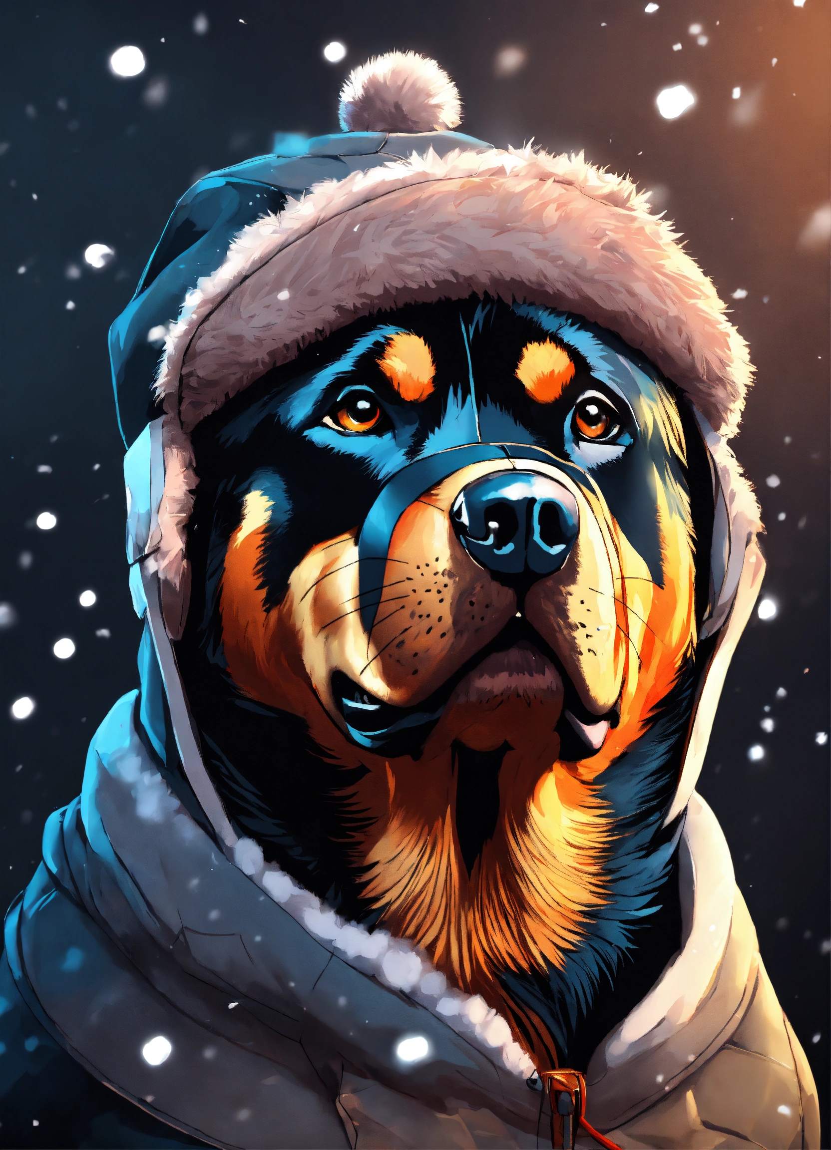 Lexica - Cool Rottweiler with a winter hat on growling art style 8k ...
