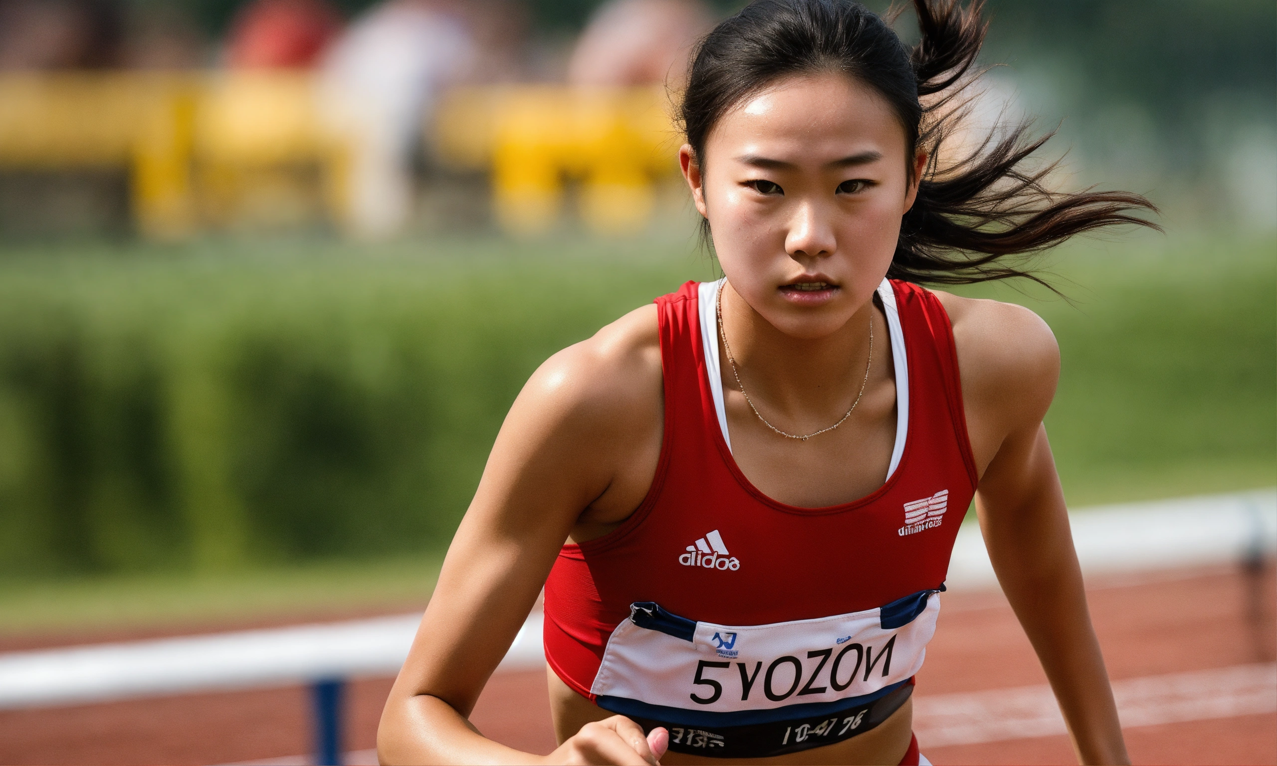 Lexica - Mid-day at a track field. Close-up shot of an 18-year-old ...