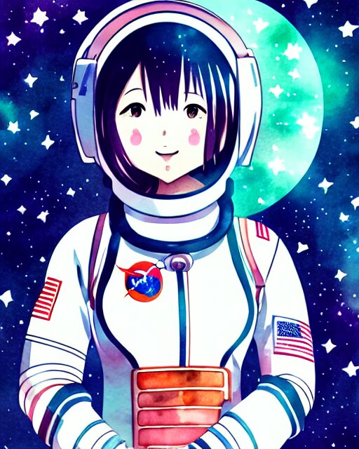 Lexica - Oriental water color of a cute thicc female astronaut ...