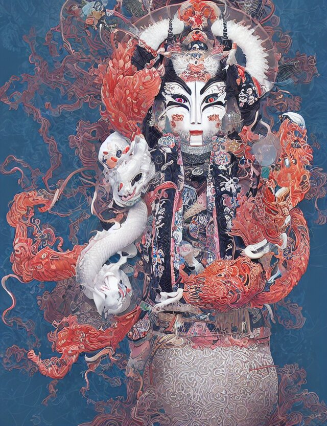 Lexica - Portrait beautiful samurai goddess with ram skull. beautiful ...