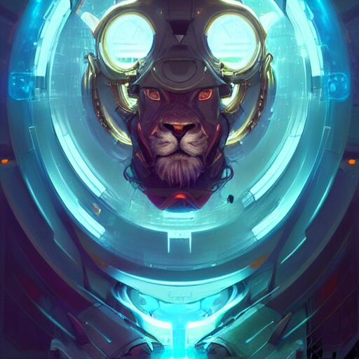 Lexica - Portrait of a cybernetic lion, cyberpunk concept art by pete ...