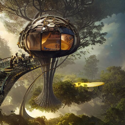Lexica - Futuristic treehouse by Jim Burns, fine art, digital art ...