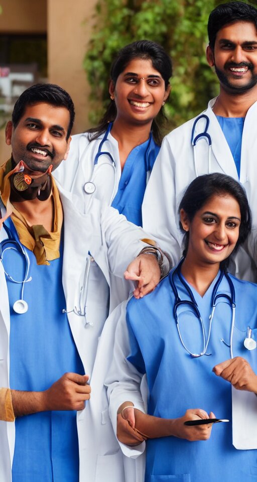Lexica - Close up of three young Indian doctors in blue scrubs ...