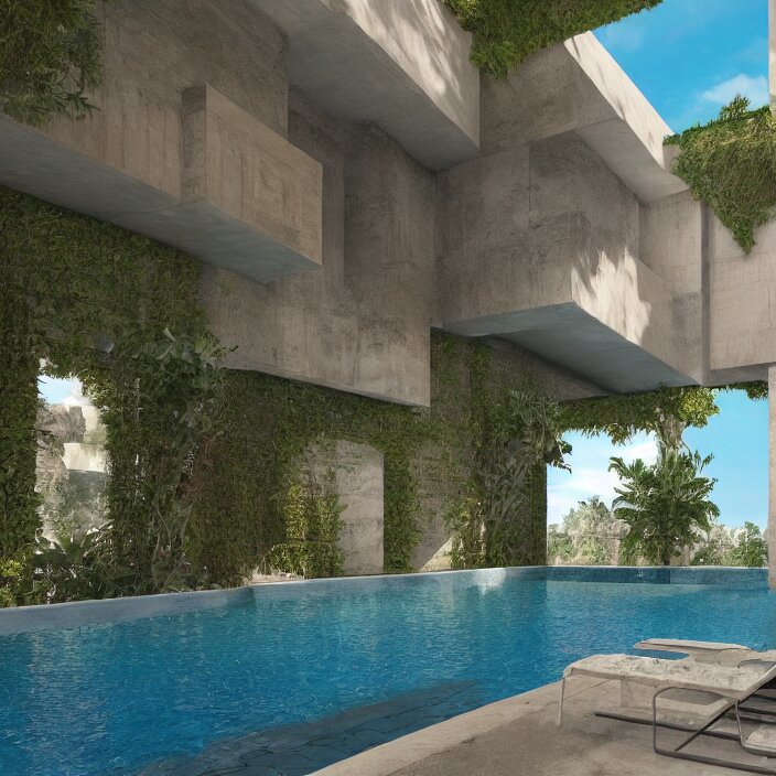 a room with a pool in the middle of it, a digital rendering by r ...
