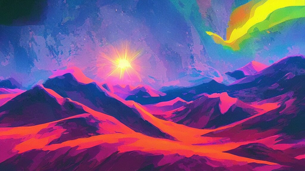 Lexica - A psychedelic illusion mountain scenery, moody, space ...