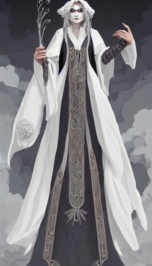 Lexica - Raven headed warlock, wind magic, white cloudy robes ...