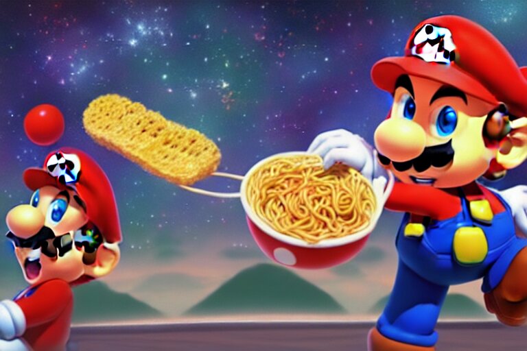 Lexica - Mario in space eating ramen, digital art, game art, character ...