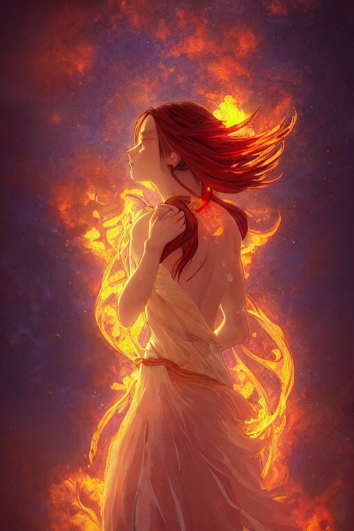 Lexica - A beautiful render of a beautiful female fire sprite, flames ...