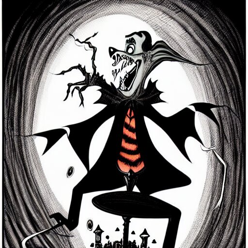 Lexica - Black and white trippy surreal comic art of dracula the ...