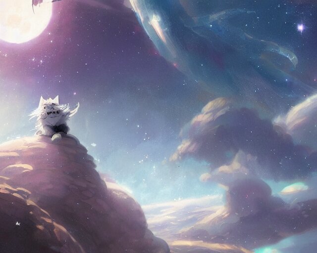 one cartoonish kitty dressed as Gandalf floating alone in space ...