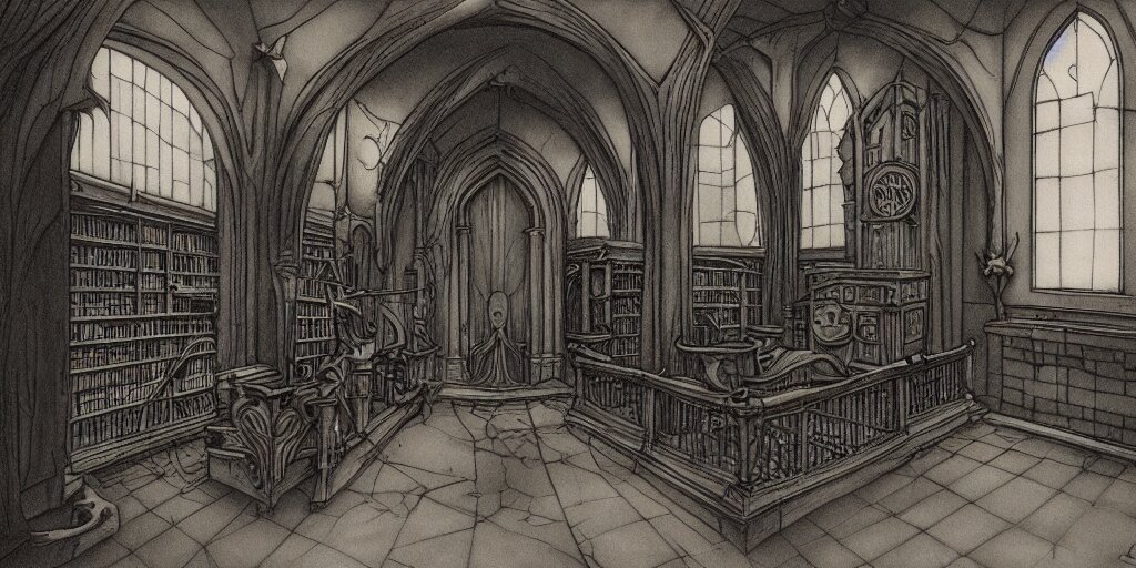 Lexica - Dark sinister vampire lair interior by Michael Parkes, library ...