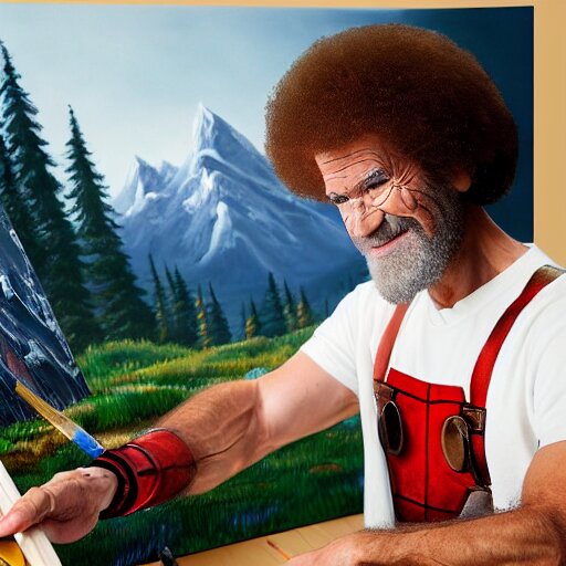 Lexica - A closeup photorealistic photograph of bob ross working on a ...