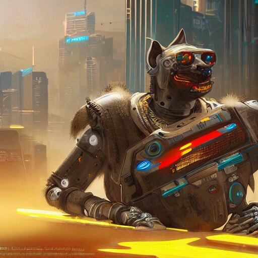 robot hyena, cyberpunk 2 0 7 7 concept art, highly detailed - Arthub.ai