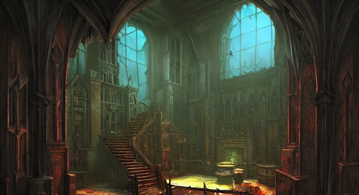 Lexica - Dark sinister vampire lair interior by Marc Simonetti ...