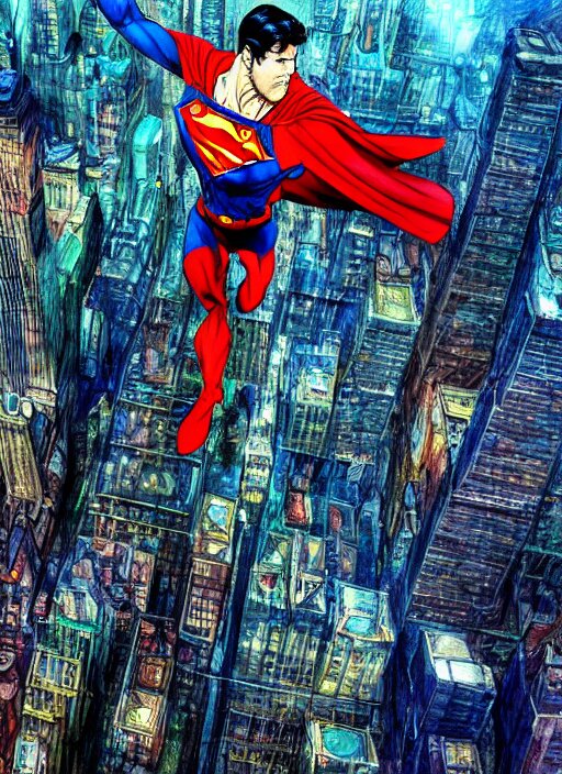 Lexica - Superman flying over new york city, sunny day, vibrant colours ...