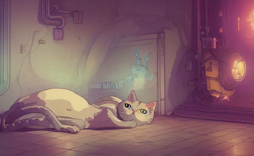 Lexica - An alien cat sleeping in a alleyway in a space opera utopian ...
