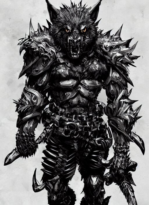 Lexica - Full body portrait of a scary gnoll wolf man. Armour made of ...