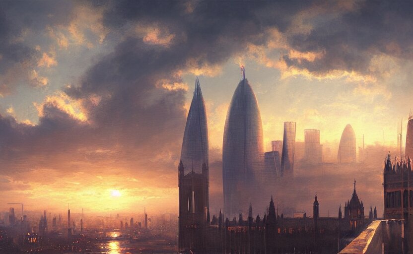 Lexica - Painting of skyline of london at sunset, natural light ...
