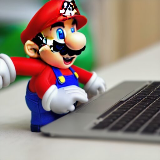 photo of super mario working on his macbook, highly detailed, ex ...