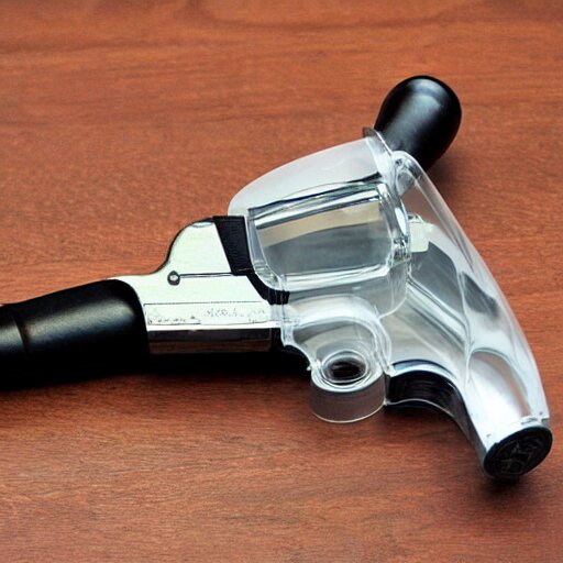 Lexica - Mangum revolver entirely made out of glass, transparent.