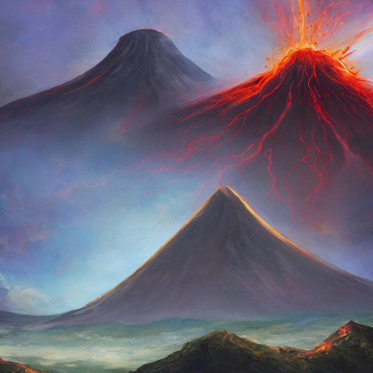 Lexica - A painting of a volcano from which come out flowers and stars ...