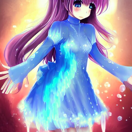 advanced digital art a very cute anime girl wearing a dress made ...