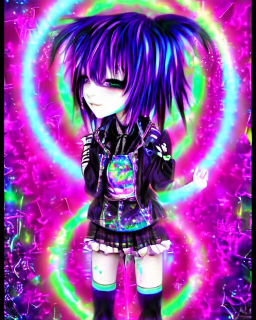 Lexica - Emo jester anime girl, in neo tokyo hong kong, kawaii decora ...