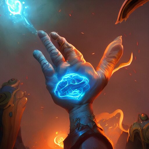 glowing magic hands with fingers floating in the air, hands, fin ...