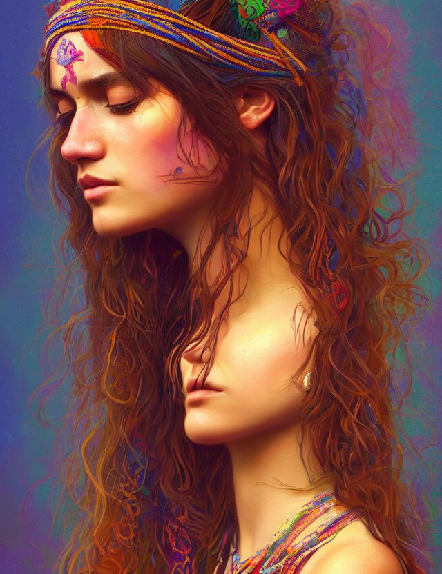 Lexica - Portrait of a young woman wearing boho clothing, hippie girl ...