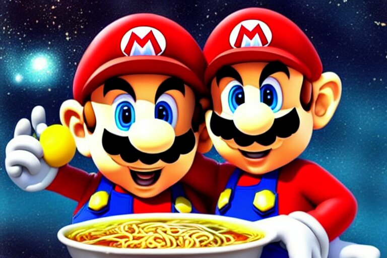 Lexica - Mario in space eating ramen, digital art, game art, character ...