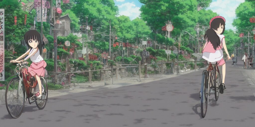 Lexica Anime Girl Riding Bicycle In Highly Detailed Japanese City
