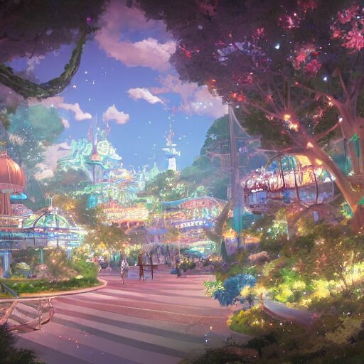Lexica - A magical theme park, by makoto shinkai, highly detailed ...