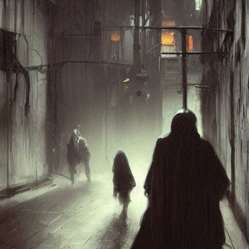 Lexica - Dark alley full of homeless children, somber, by beksinski and ...