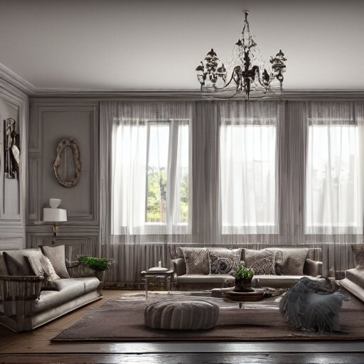 Lexica - A detalied 3 d render of a country chic living room, by ...