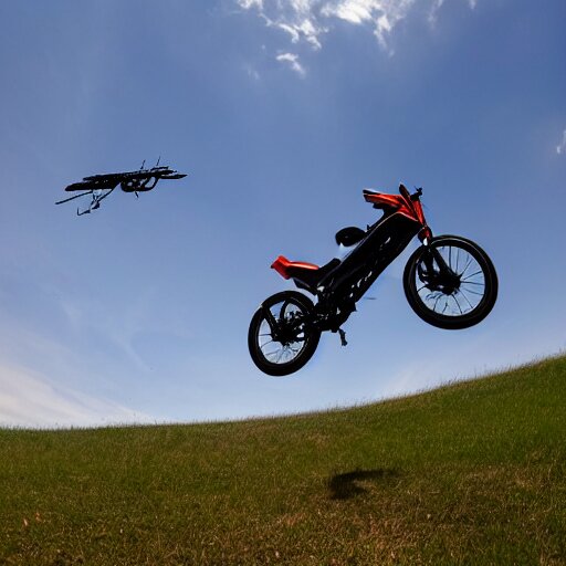 Lexica - A flying bike, the bike is flying in the air, the photo was ...