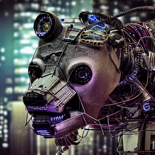 robotic cyberpunk hyena, many wires and metal exposed, realistic ...