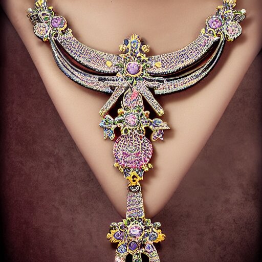 ornate slavic floral crystal jewelry necklace on a female bare n ...