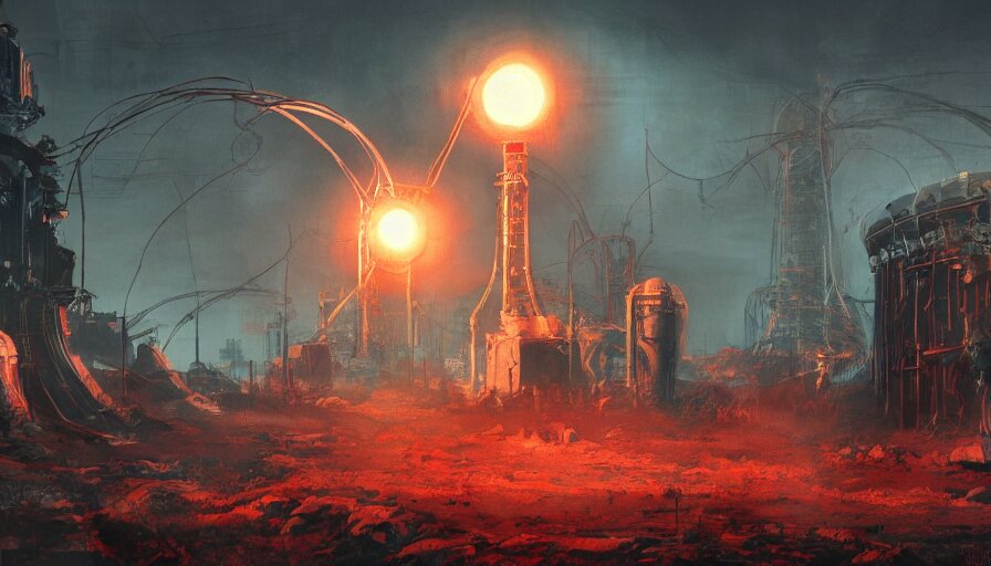 Lexica - Fallout sputnik concept art, black background, vibrant colors ...