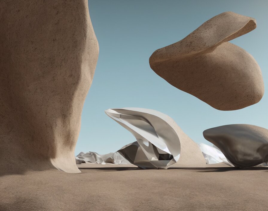 Lexica - Desert, metal crumpled surfaces, foil, white minimalist ...