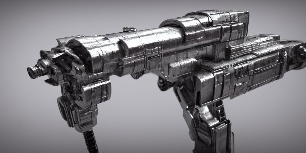 detailed cyber punk 3D ray gun made from DeLorean scrap parts, r ...