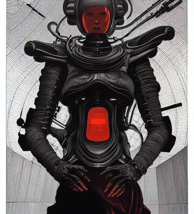 a baroque portrait of a retrofuturistic assassin in light surrou ...