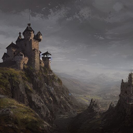 Lexica - Large medieval castle on top of a mountain, artstation, jakub ...
