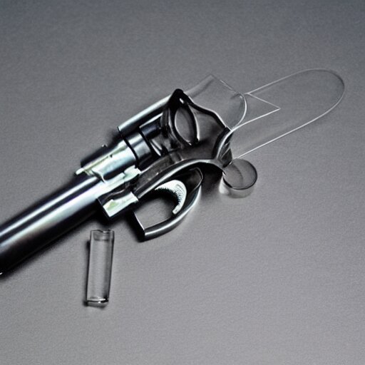 Lexica - Mangum revolver entirely made out of glass, transparent.