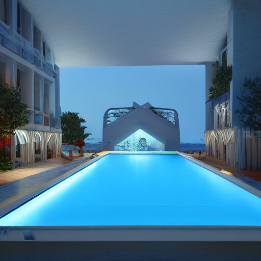 Lexica - A bar made with translucid fabric, swimming pool in front ...