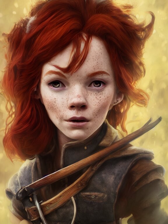 Lexica - Portrait art of red - haired halfling bard 2 1 year old ...