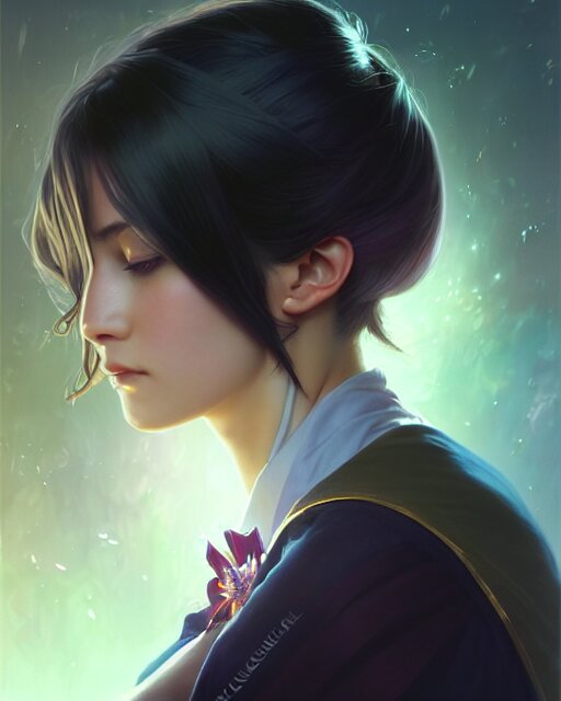 Lexica - Side portrait of a young adult college female, magic uniform ...